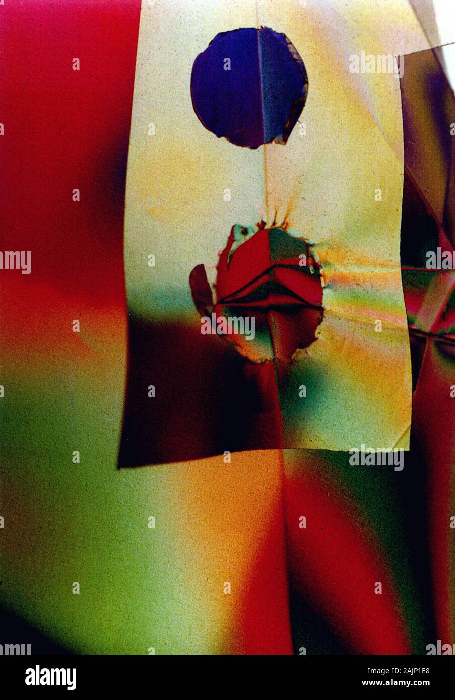 Abstract image of square and round colored spots. Grainy structure ...