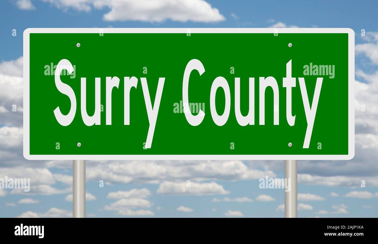 Rendering of a green 3d highway sign for Surry County Stock Photo - Alamy