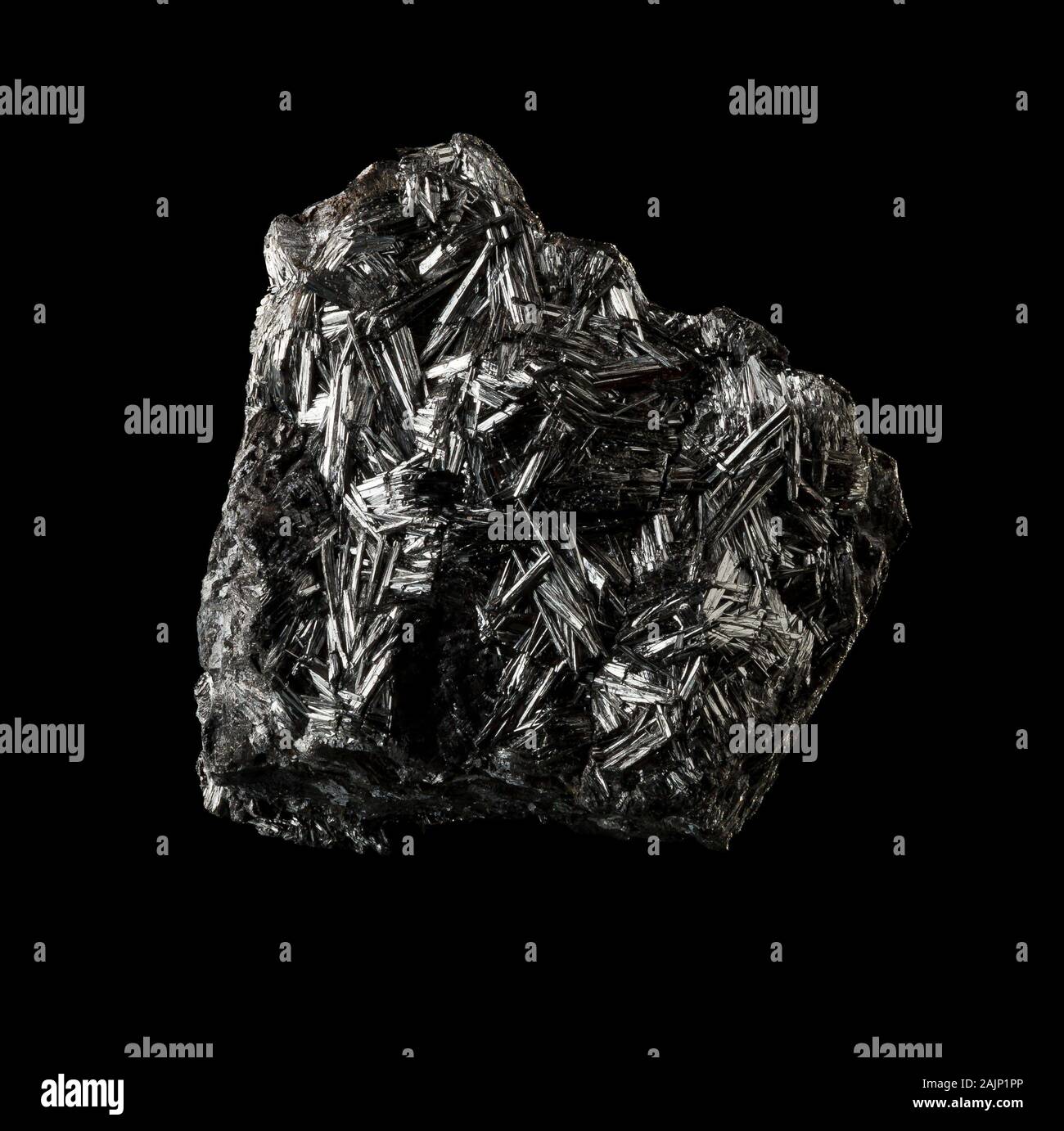 Pyrolusite crystals, a manganese dioxide (MnO2) mineral, close up macro ...