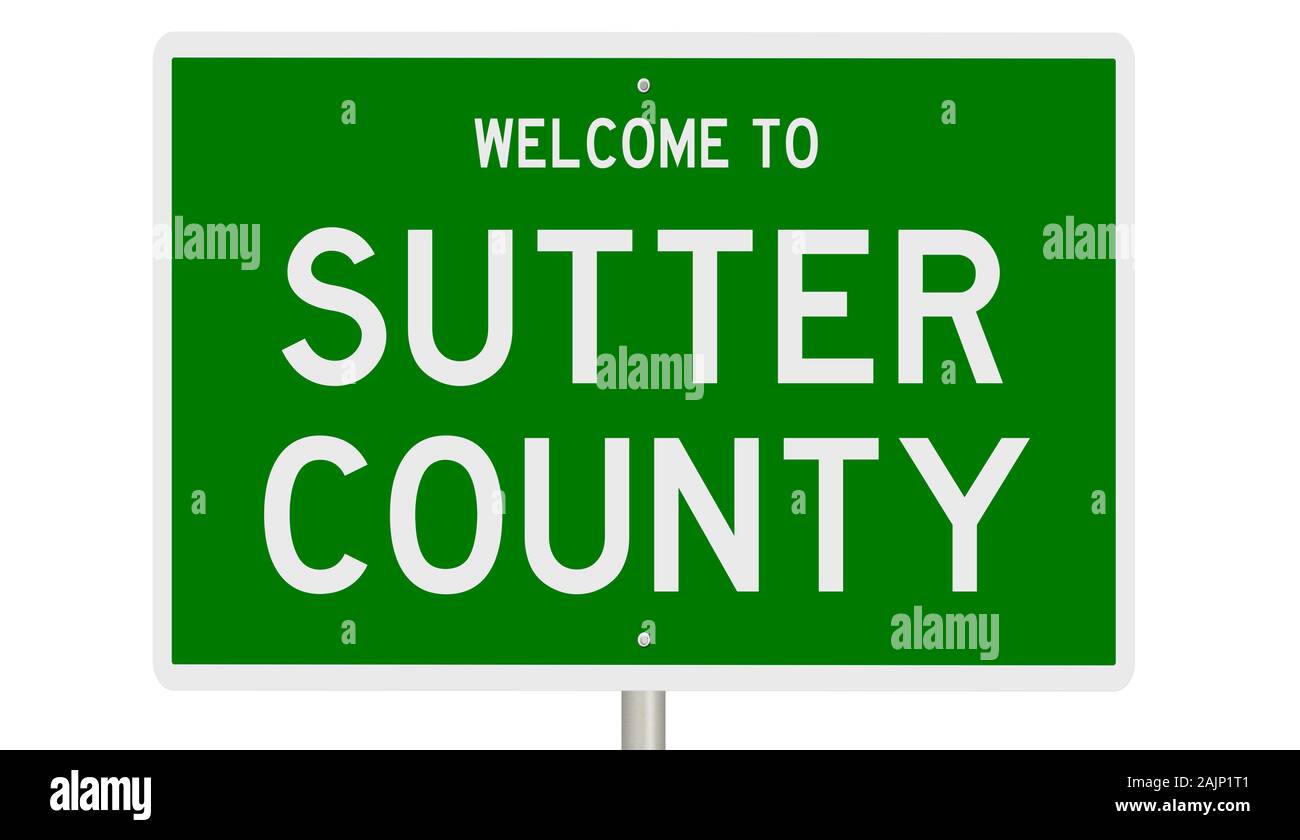 Rendering of a green 3d highway sign for Sutter County Stock Photo - Alamy