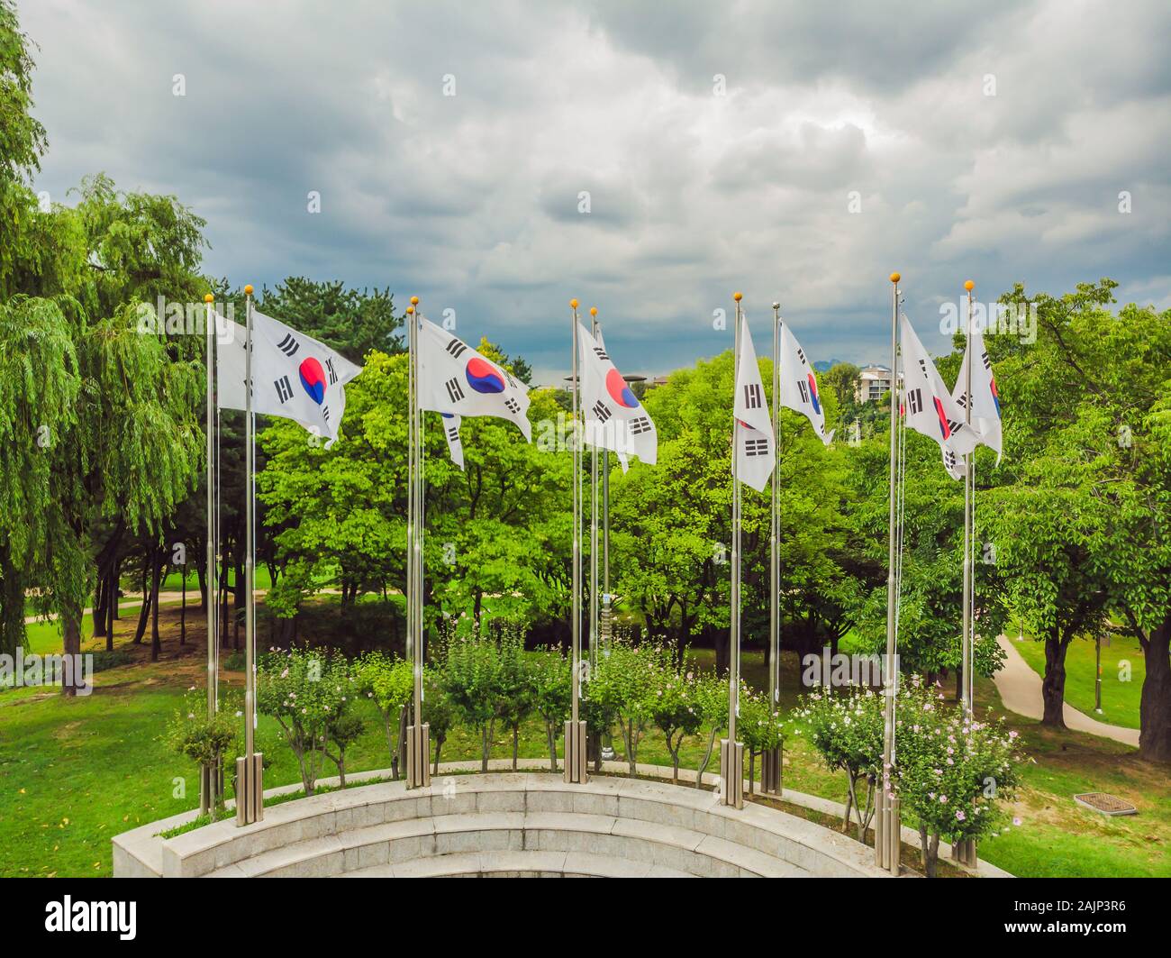 Many flags of South Korea on flagpoles Stock Photo - Alamy