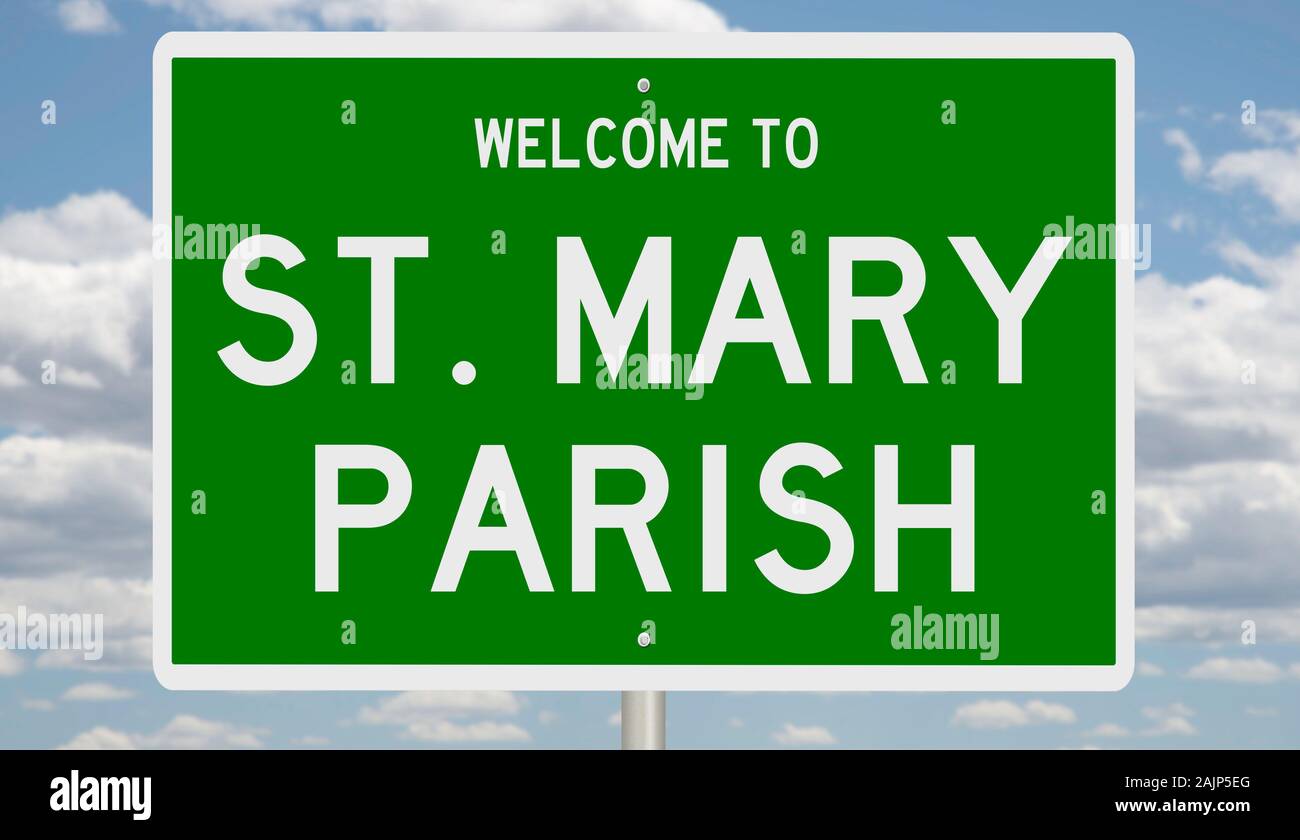 Rendering of a green 3d highway sign for St. Mary Parish in Louisiana ...