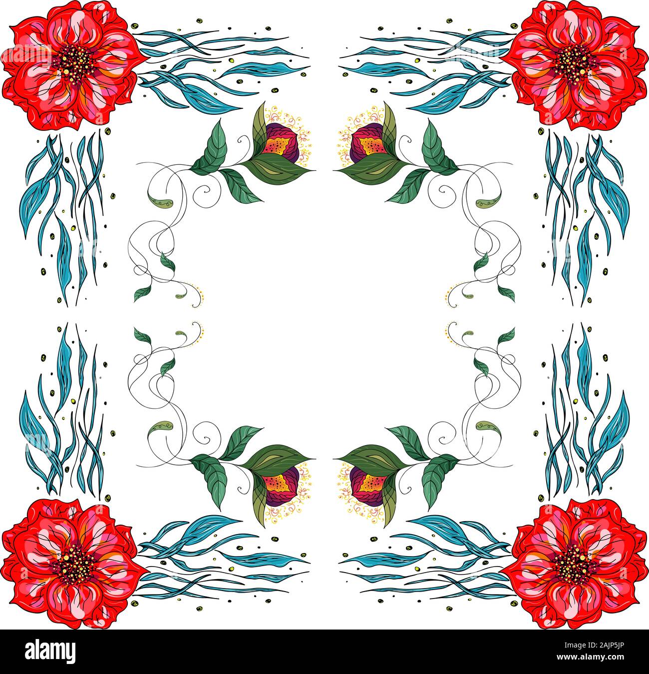 Tropical set of hand drawn floral frames. Jungle foliage illustration ...