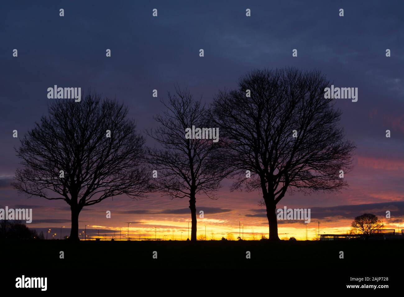 Oaklands Recreation Ground at dawn in winter, Yardley, Birmingham ...