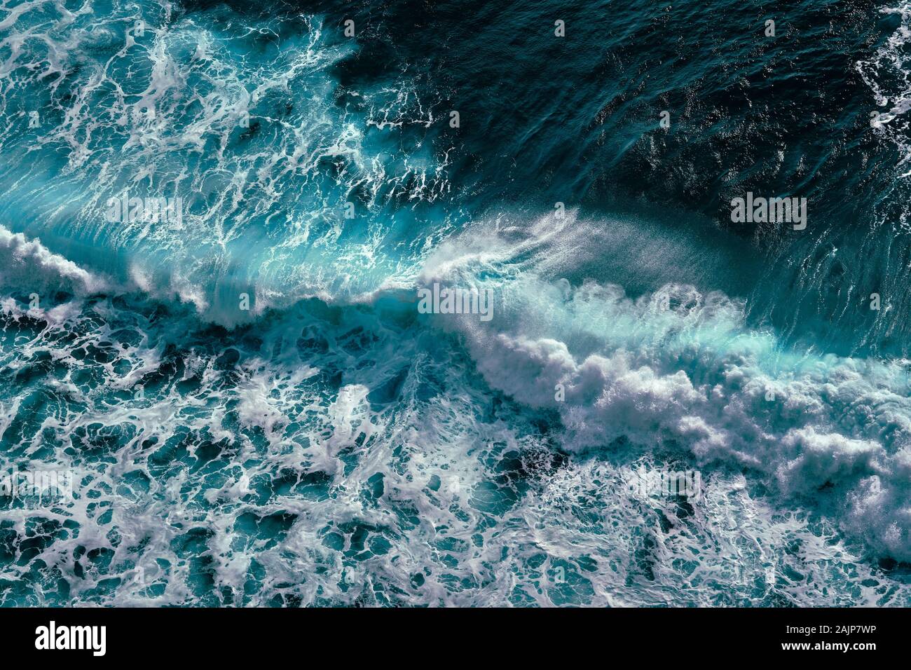 Aerial view to ocean waves. Blue water background Stock Photo - Alamy