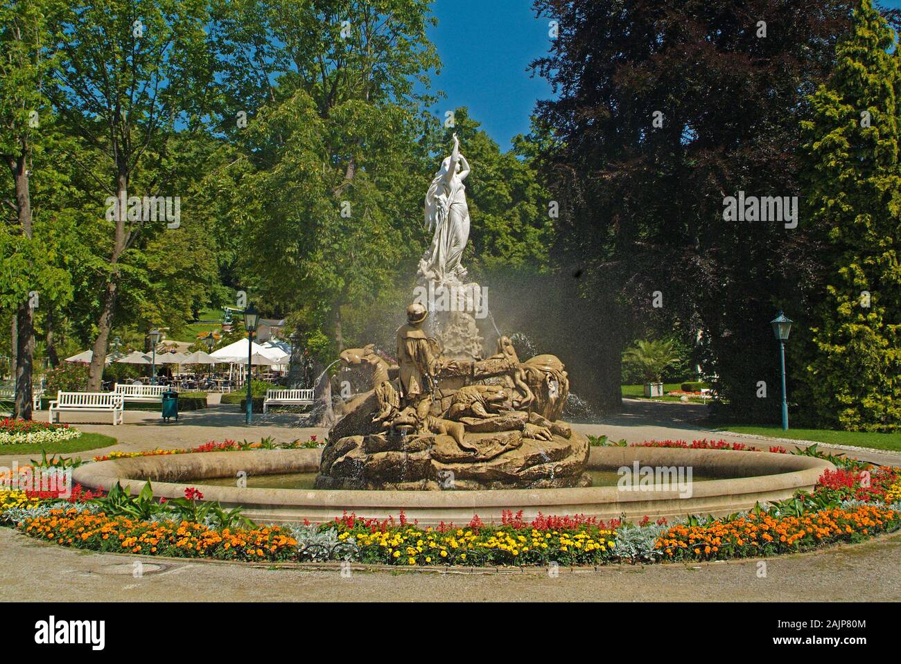 Baden, Austria - July 17, 2009: Undine Fountain in Kurpark, city is ...