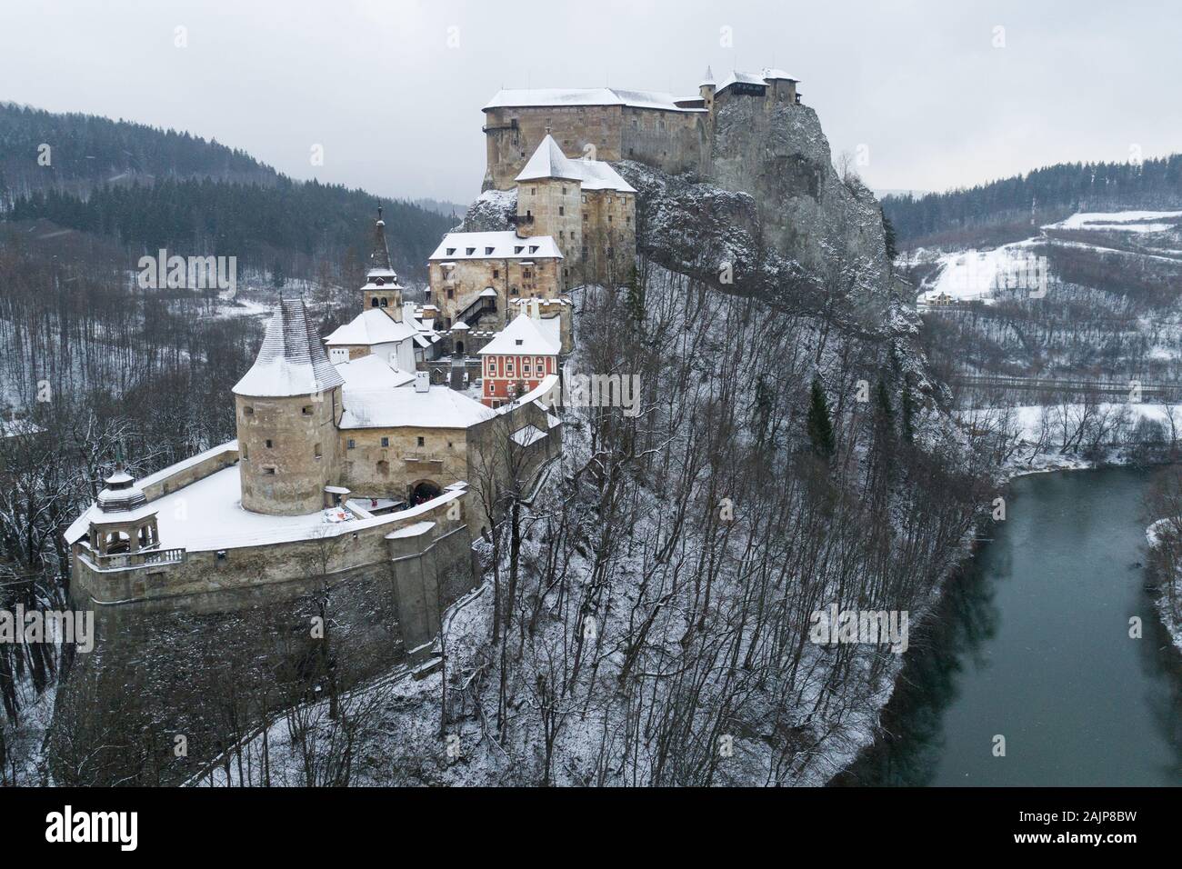 Aerial view of Orava Castle in winter, Oravsky Podzamok, Slovakia Stock ...