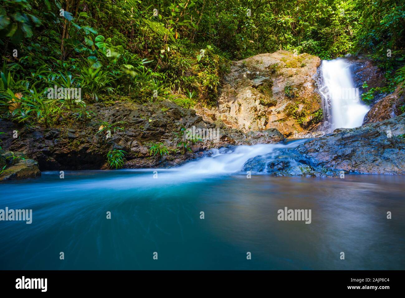 Panama landscape with beautiful lagoon and waterfall in the rainforest ...
