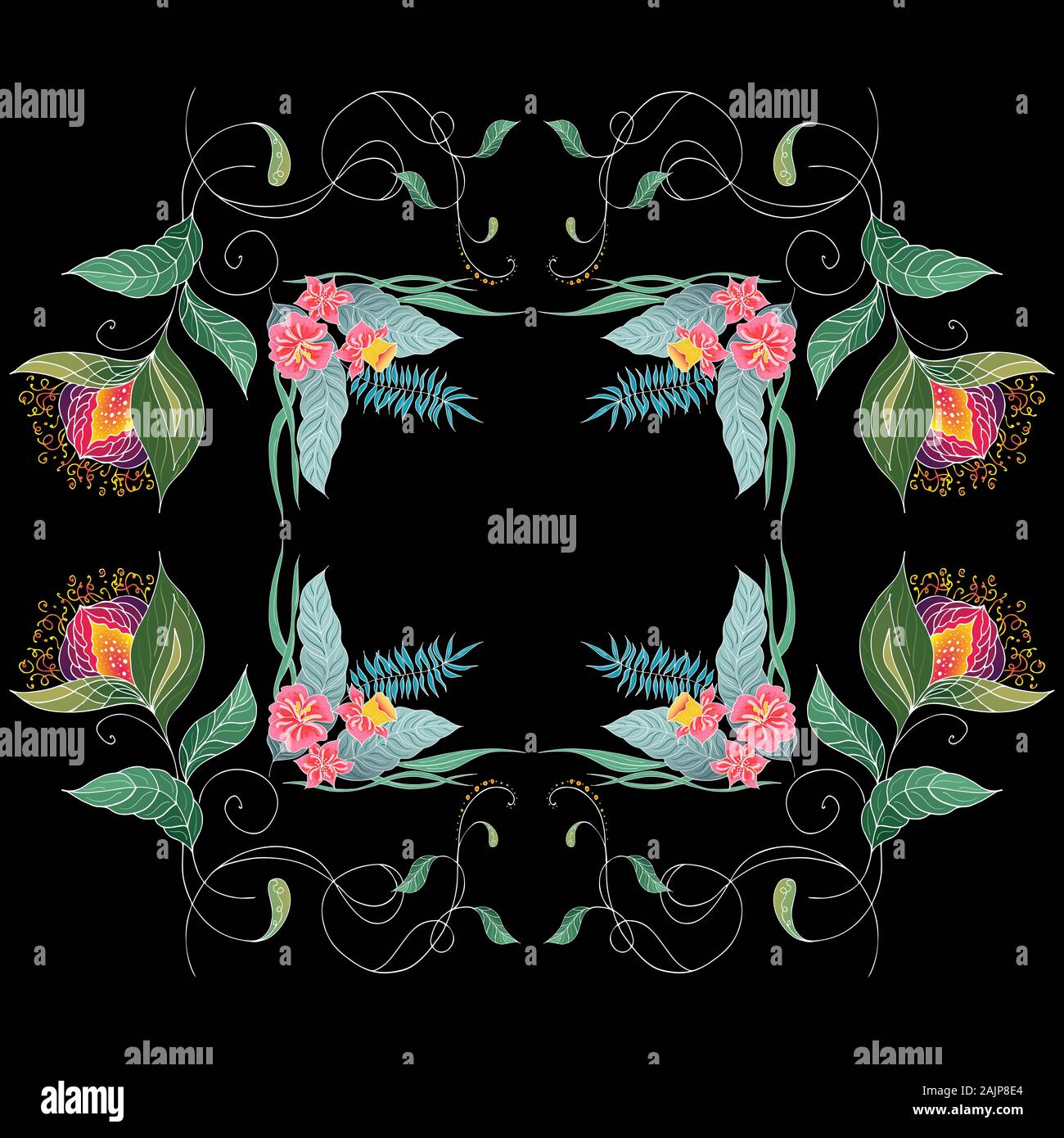 Tropical set of hand drawn floral frames. Jungle foliage illustration ...