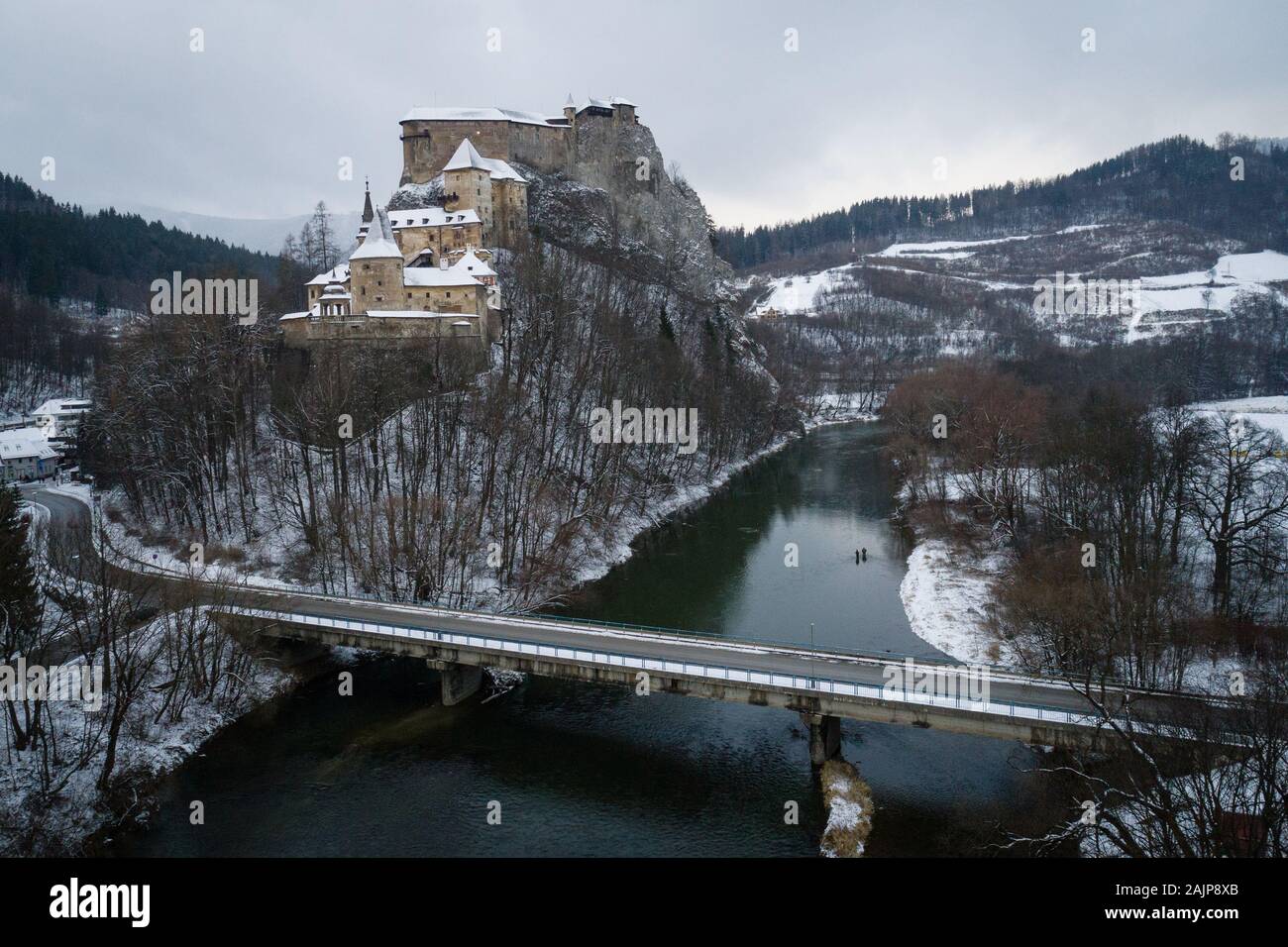 Aerial view of Orava Castle in winter, Oravsky Podzamok, Slovakia Stock ...