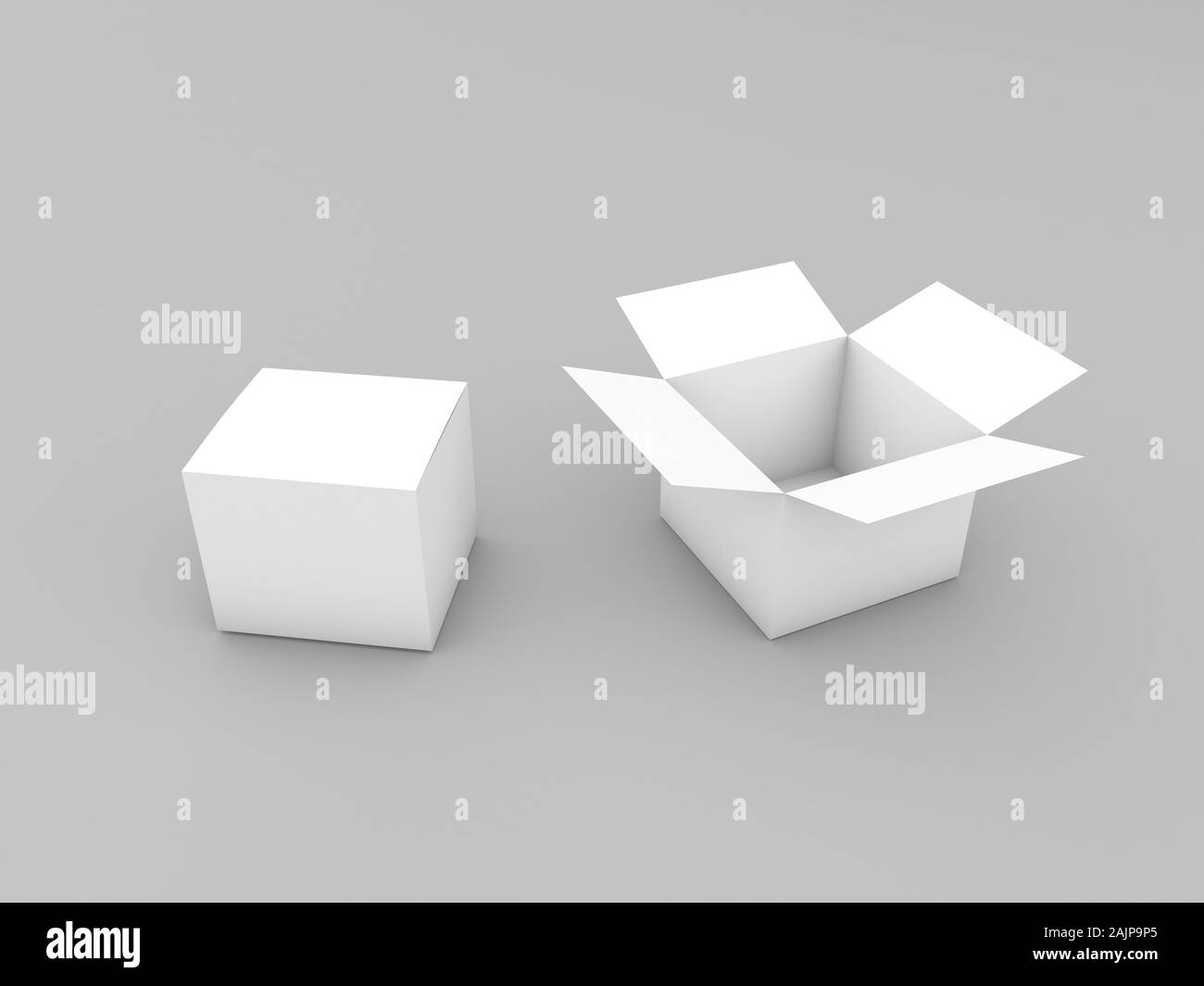 Two cardboard boxes mock up on gray background. 3d render illustration ...