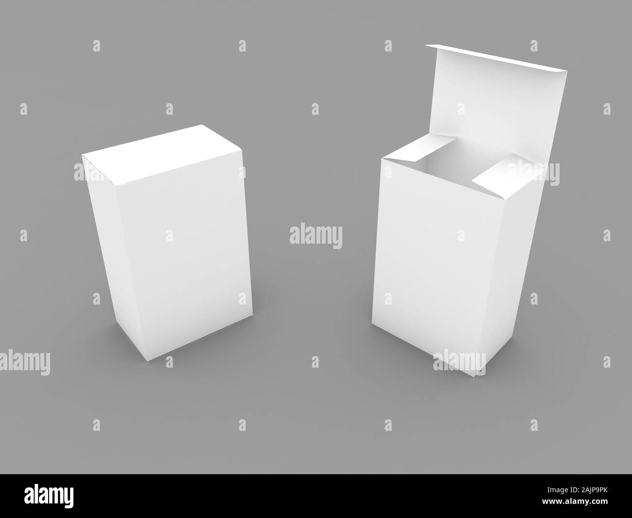 Two cardboard boxes for goods on a gray background. 3d render ...