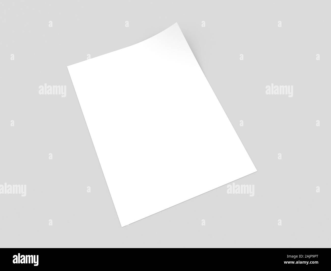 A curved sheet of A4 white paper on a gray background. 3d render ...