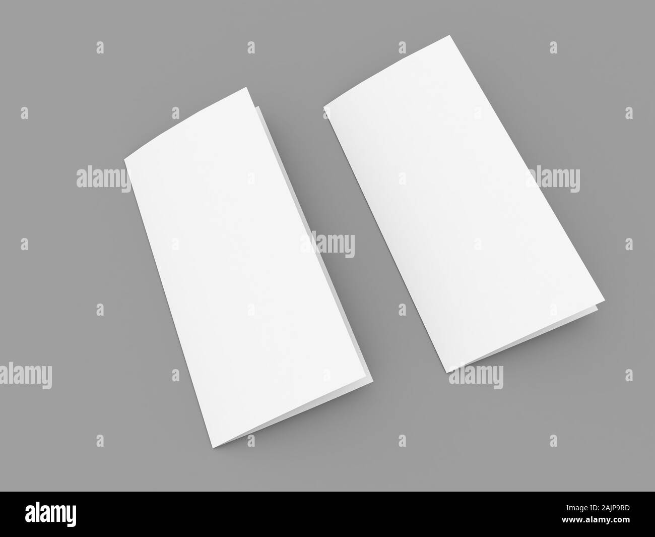 Empty paper brochures on a gray background. 3d render illustration ...