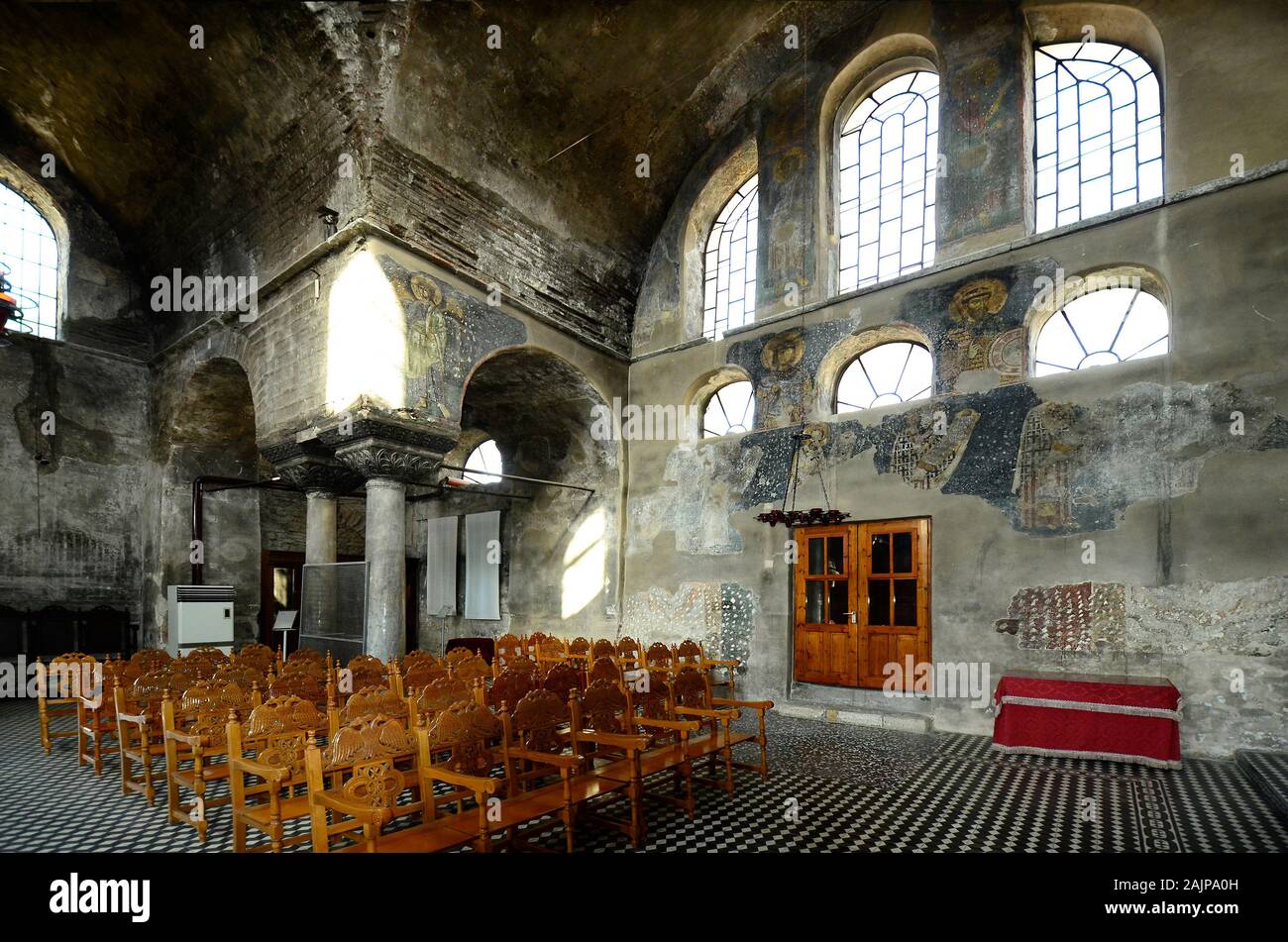 Greece, inside medieval byzantine church of the Monastery of Panagia ...