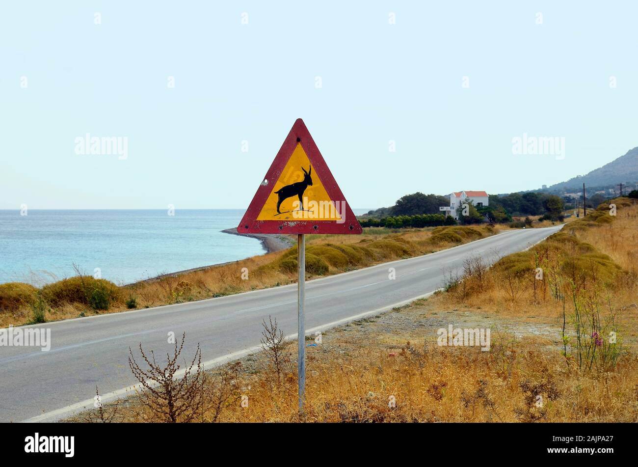 Greece, Samothrace island, warning sign for game pass of goats Stock ...