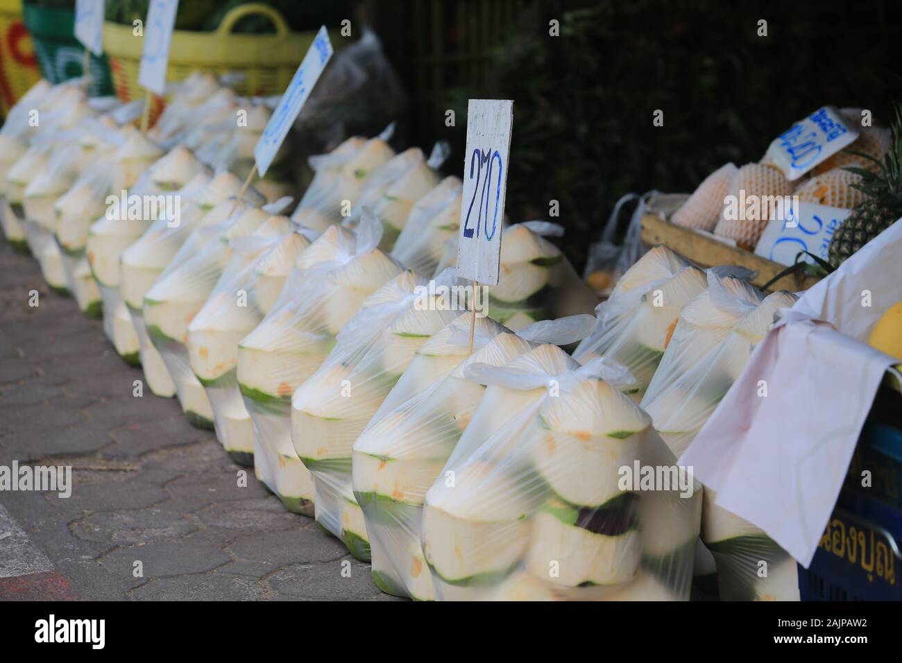 coconut, the retail store in Chiang Mai fruit market. Muang Mai market ...