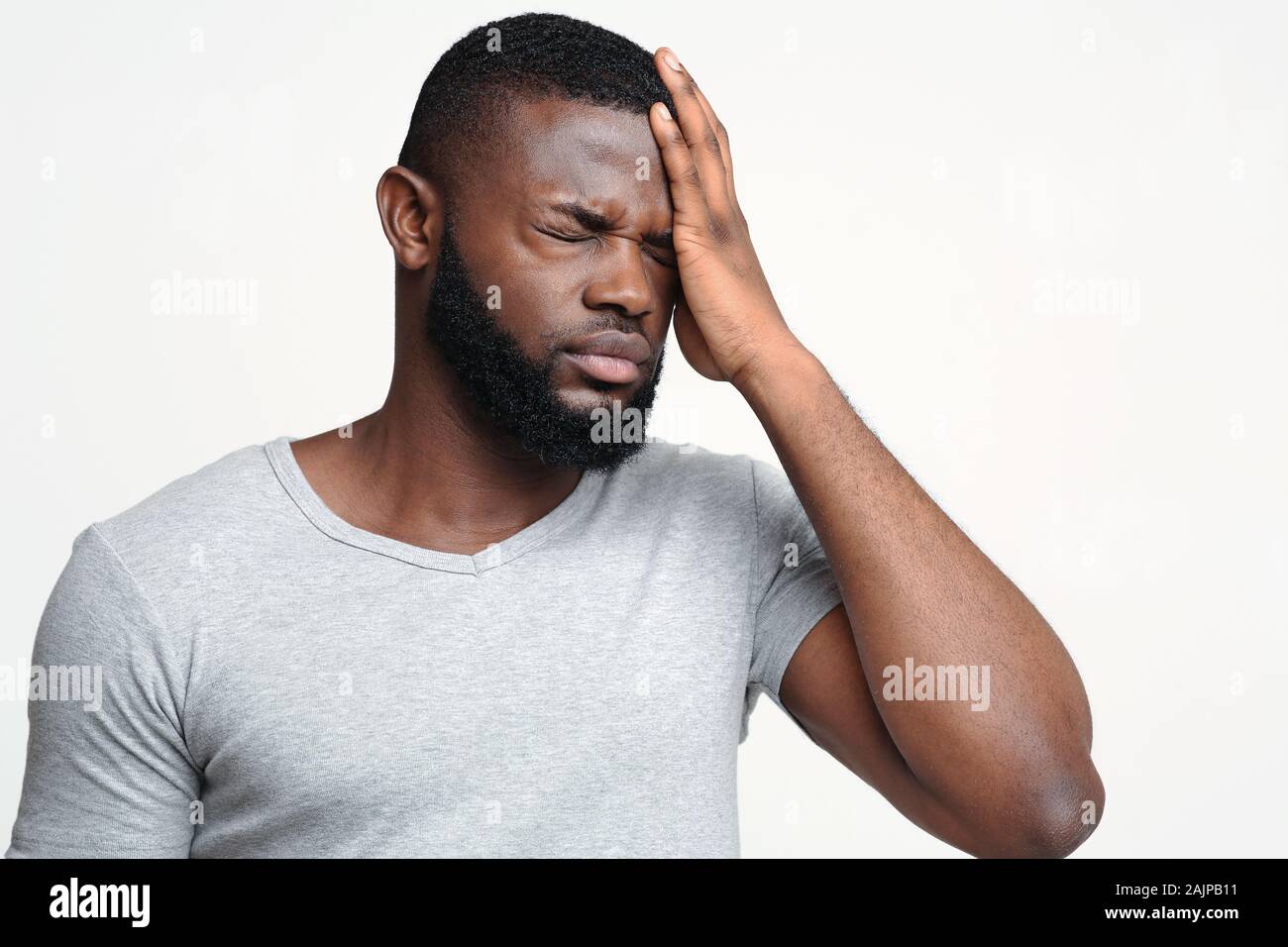 Brain diseases problem cause chronic severe headache. Young black man ...