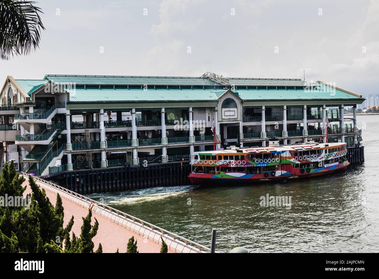 The Star Ferry Pier with the decorated Star ferry vessel, Hong Kong ...