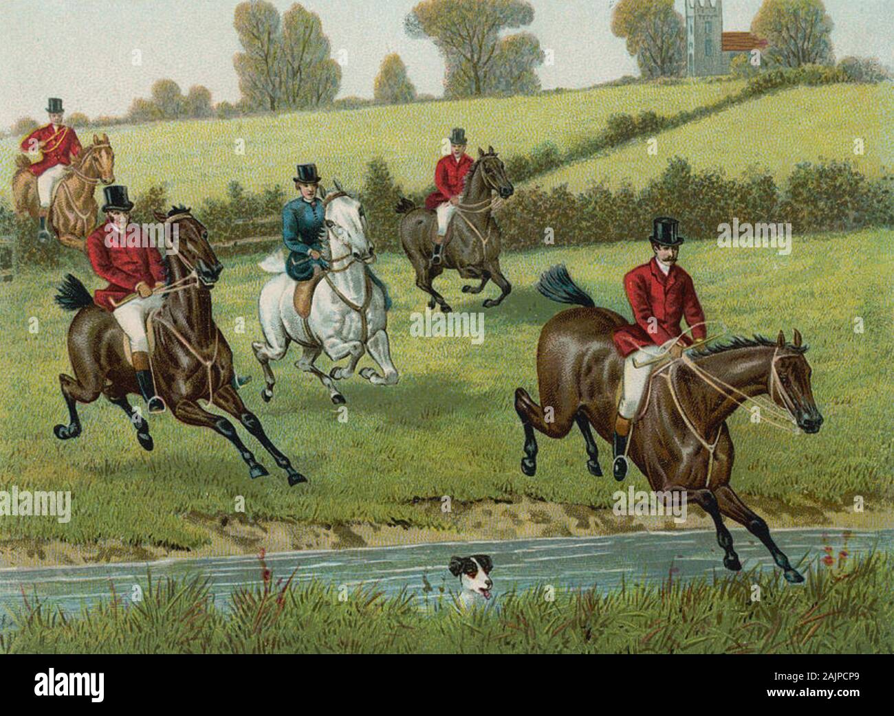 ENGLISH FOX HUNTING PRINT about 1890 Stock Photo - Alamy