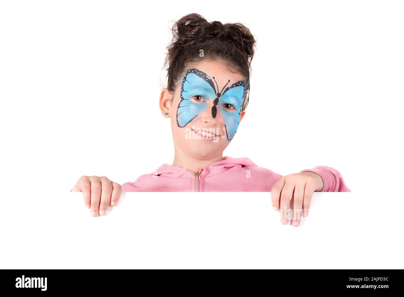 Girl with animal face-paint isolated in white Stock Photo - Alamy