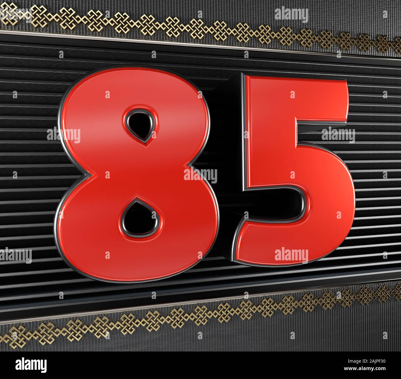 Red Number 85 number Eighty five With Golden Symbols Endless Knot 3D Red Number 85 number Eighty five With Golden Symbols Endless Knot 3D