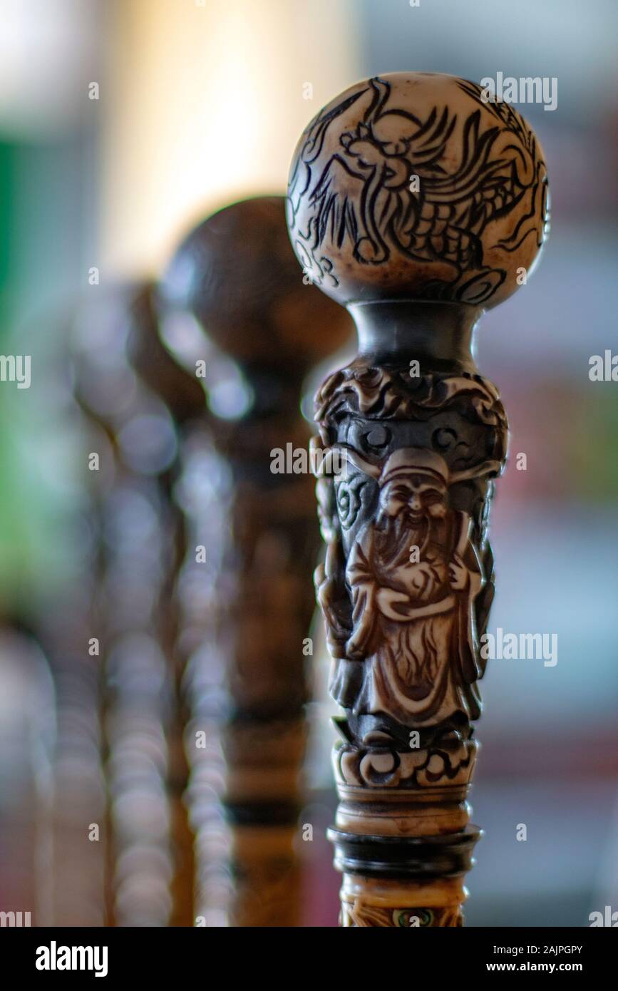 Ancient ivory canes with representations of traditional chinese signs ...