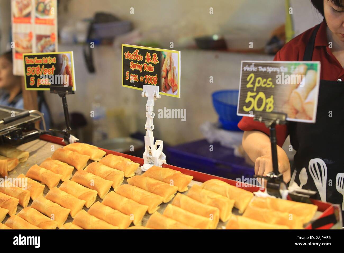 Spring roll in the street in chiang mal, Thailand Stock Photo - Alamy