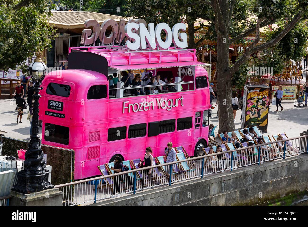 Snog frozen yoghurt double decker bus, Southbank, London, England ...
