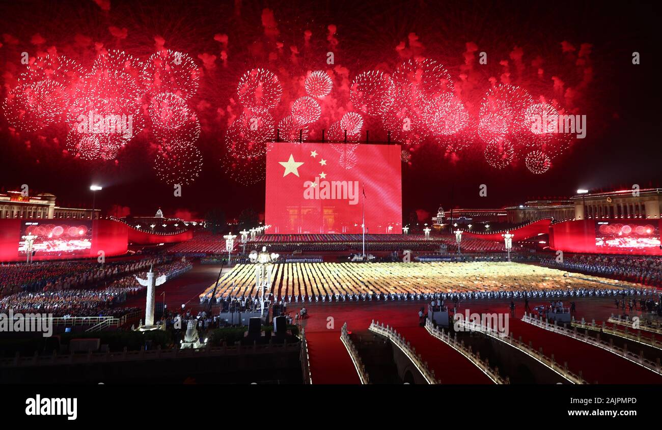 Beijing, China. 1st Oct, 2019. A grand evening gala is staged on the ...