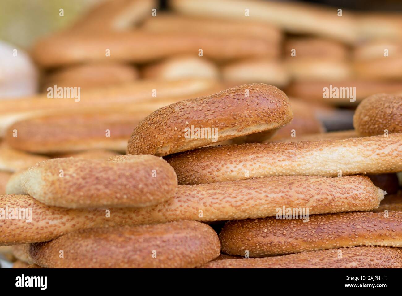 Round bread with Sesame, (pretzels). Israeli Arab style. Isolated with ...