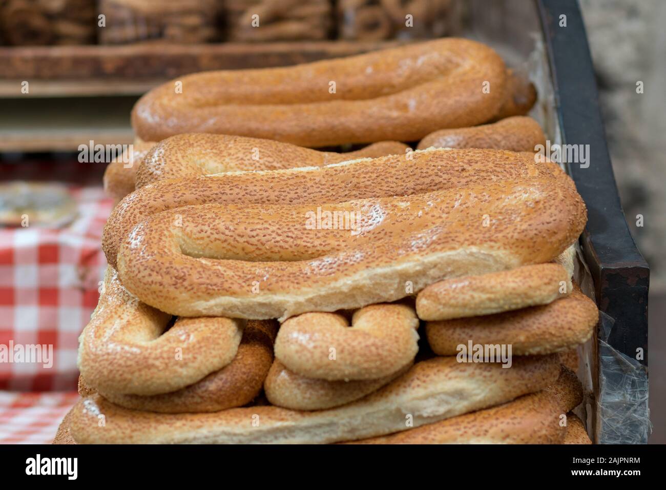 Round bread with Sesame, (pretzels). Israeli Arab style. Isolated with ...
