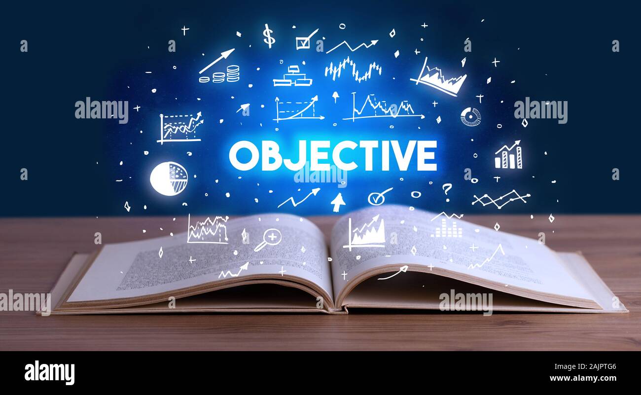 OBJECTIVE inscription coming out from an open book, business concept ...