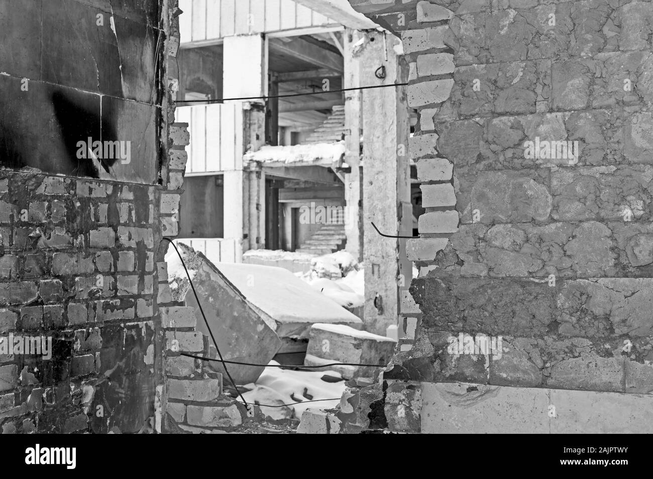 View from building destroyed Black and White Stock Photos & Images - Alamy