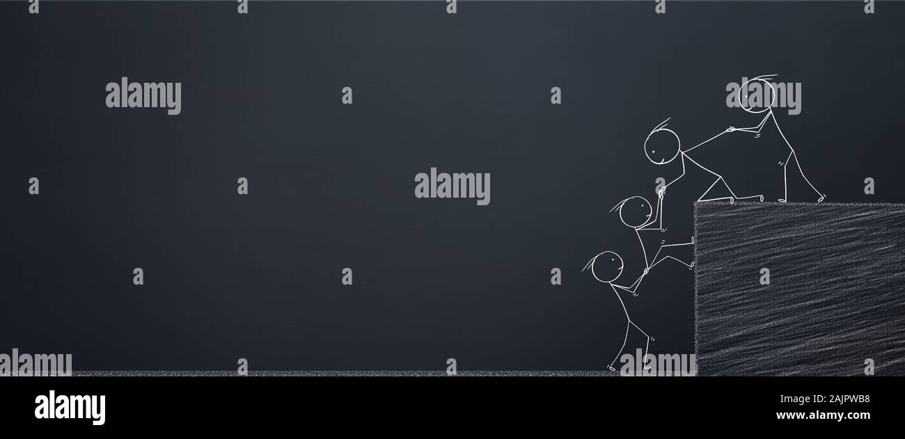 team members helping each other. cooperative working concept for ...