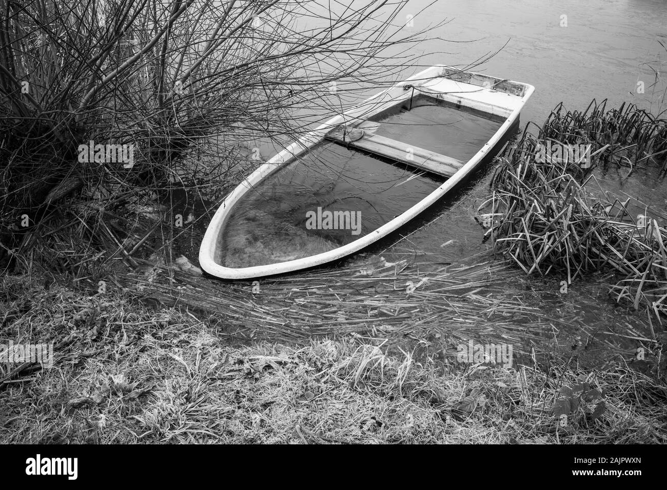 Wreck rowing boat on beach Black and White Stock Photos & Images - Alamy
