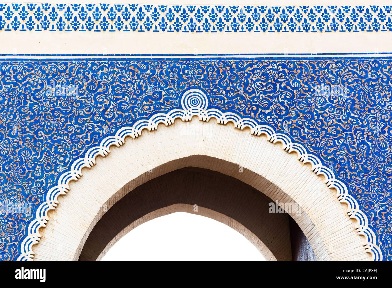 Bab Bou Jeloud gate (The Blue Gate), Fez, Morocco. Close-up Stock Photo ...