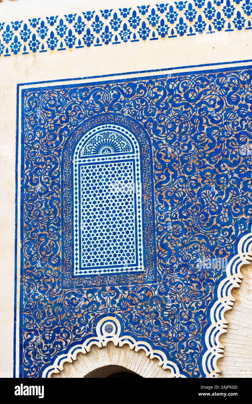 Bab Bou Jeloud gate (The Blue Gate), Fez, Morocco. Close-up. Vertical ...