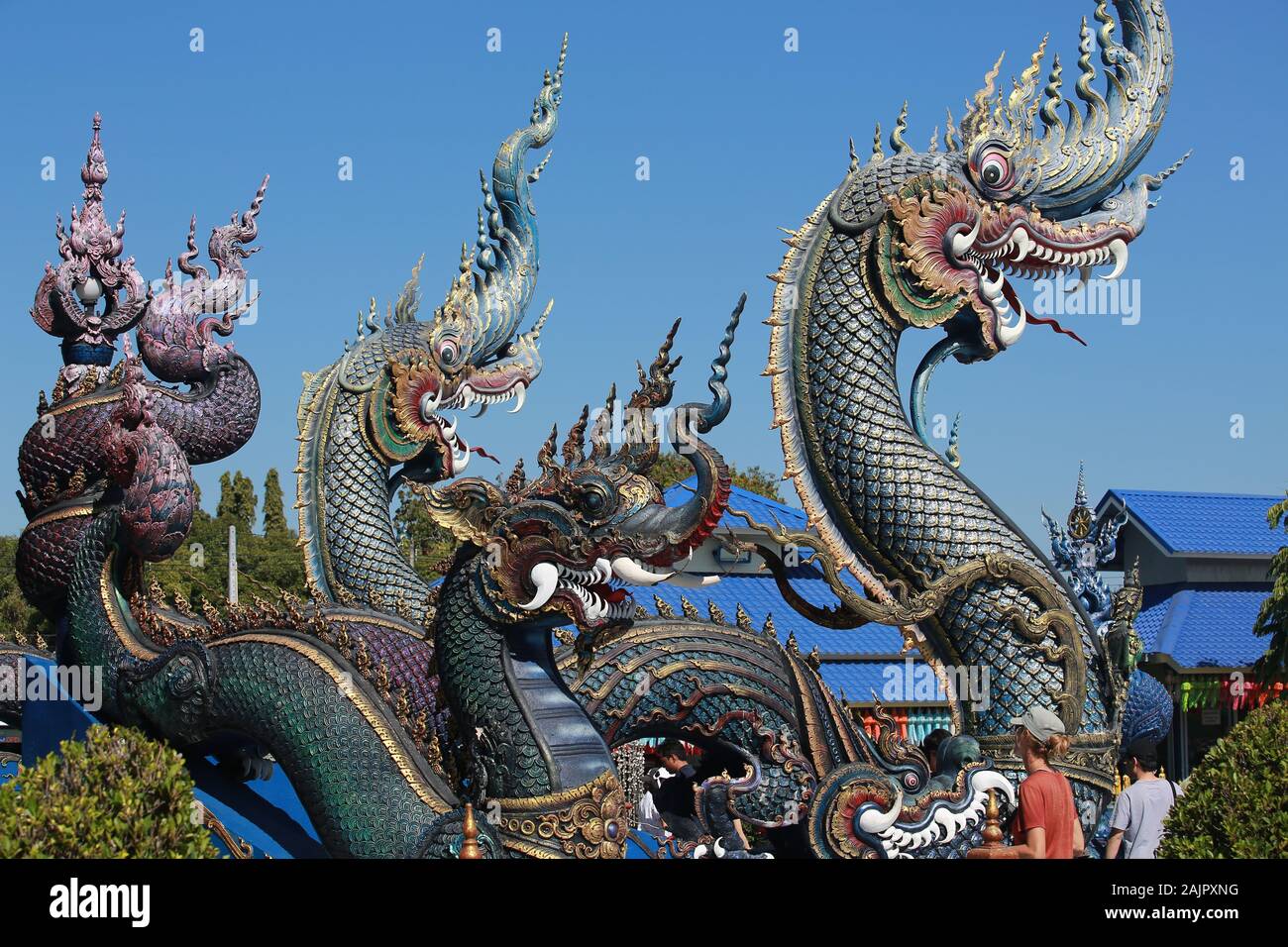 Thailand temple decoration of Thai style dragon so call Naga or Nagi ...