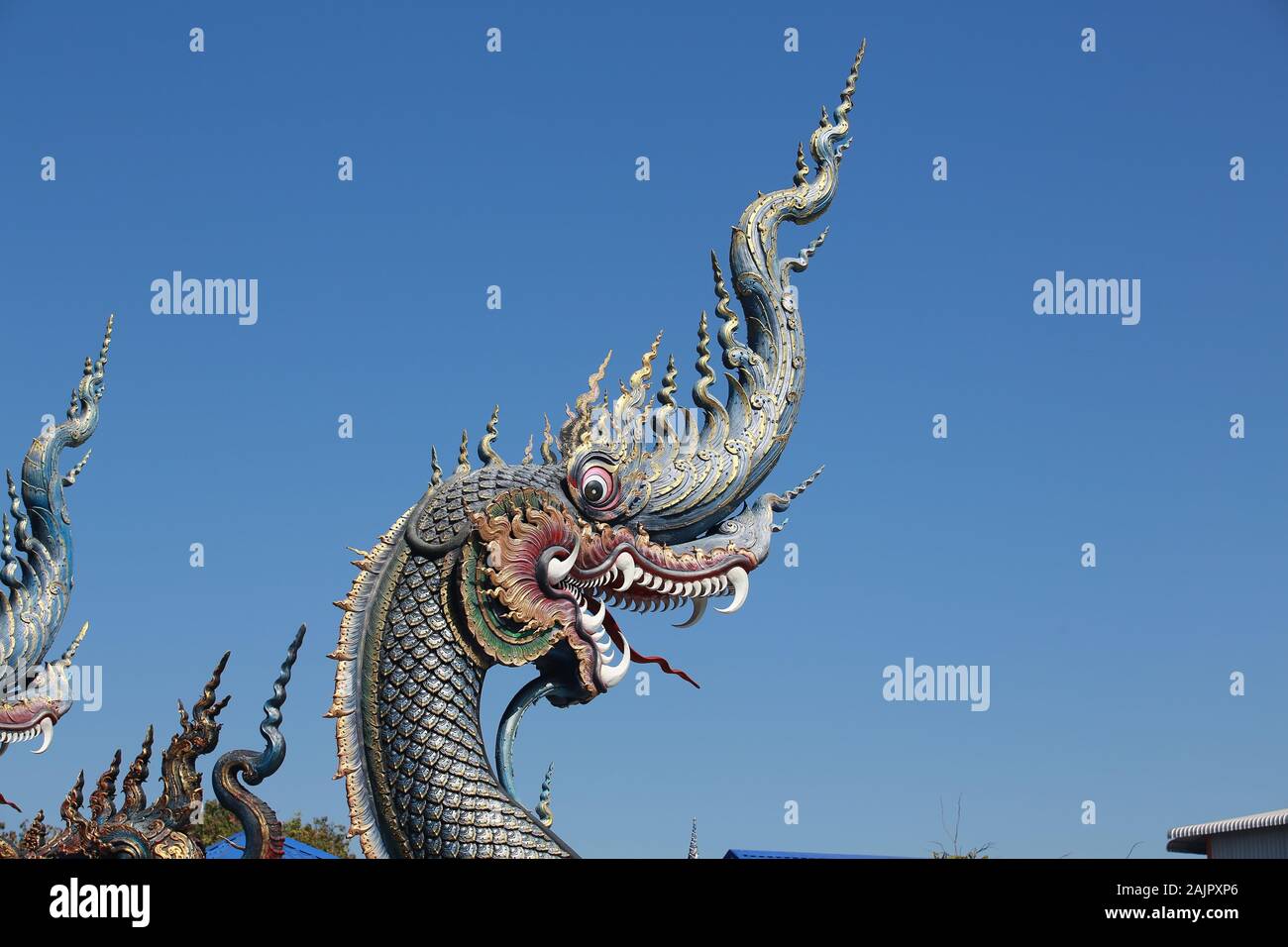 Thailand temple decoration of Thai style dragon so call Naga or Nagi ...