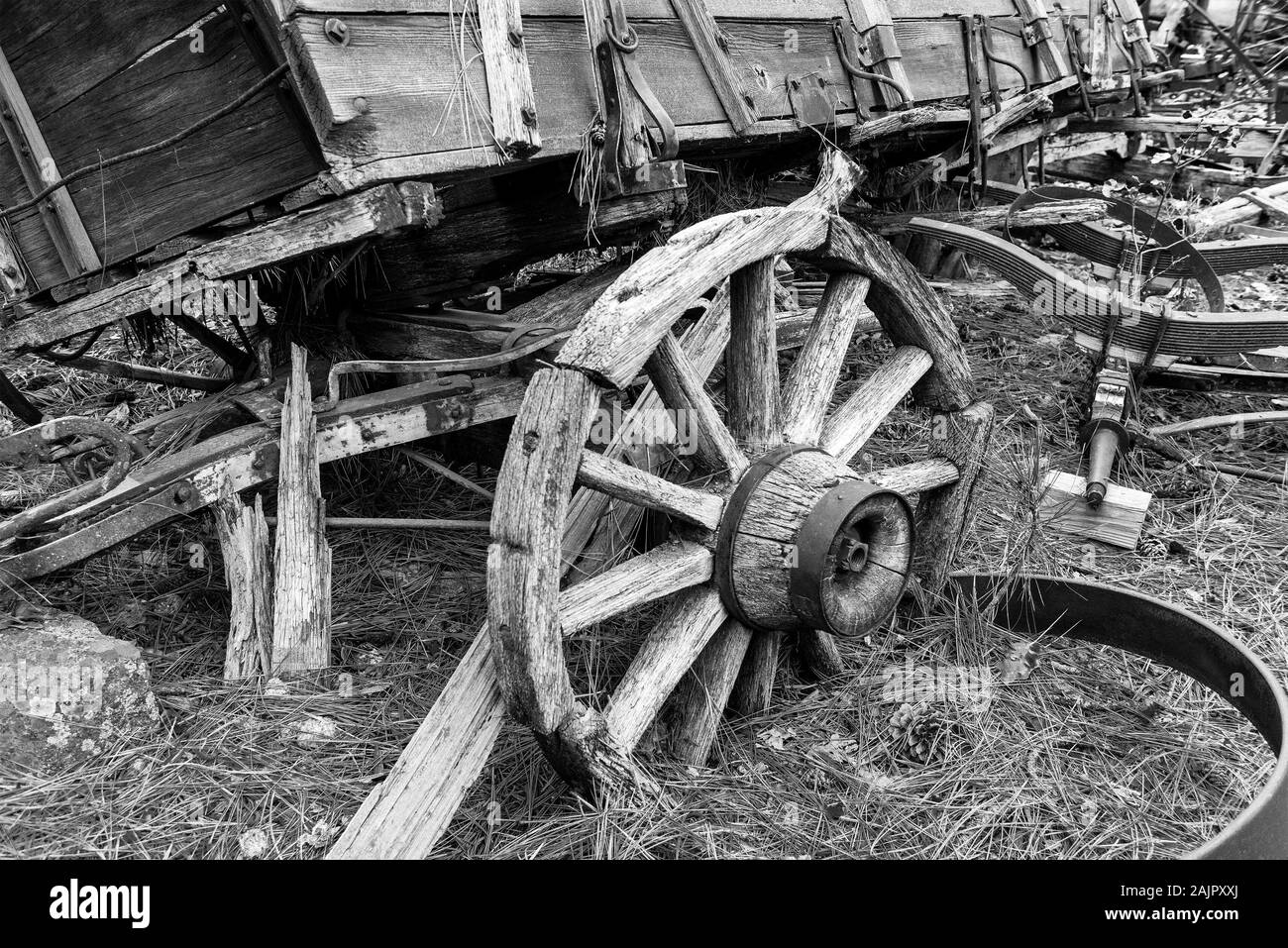 Vintage gold rush era wagon at the Pioneer Yosemite History Center near ...