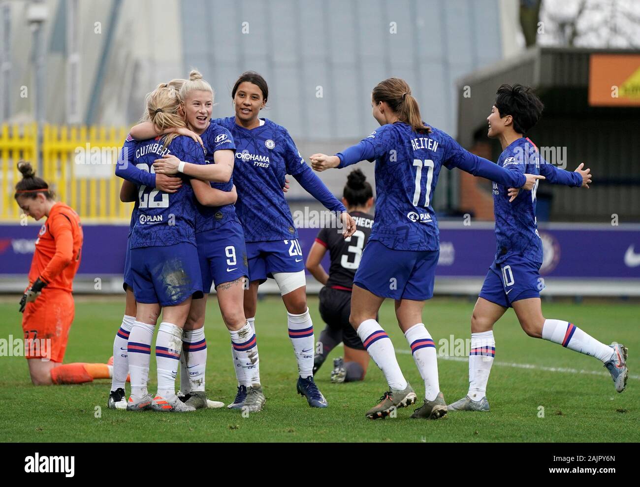 Chelsea's Erin Cuthbert celebrates scoring her side's third goal during ...