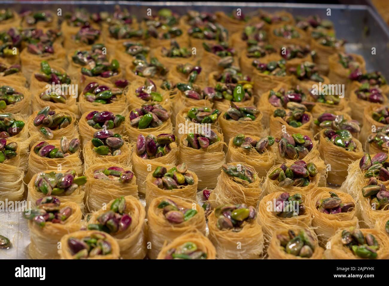 Baklava. sweet dessert pastry made of layers of filo filled with nuts ...