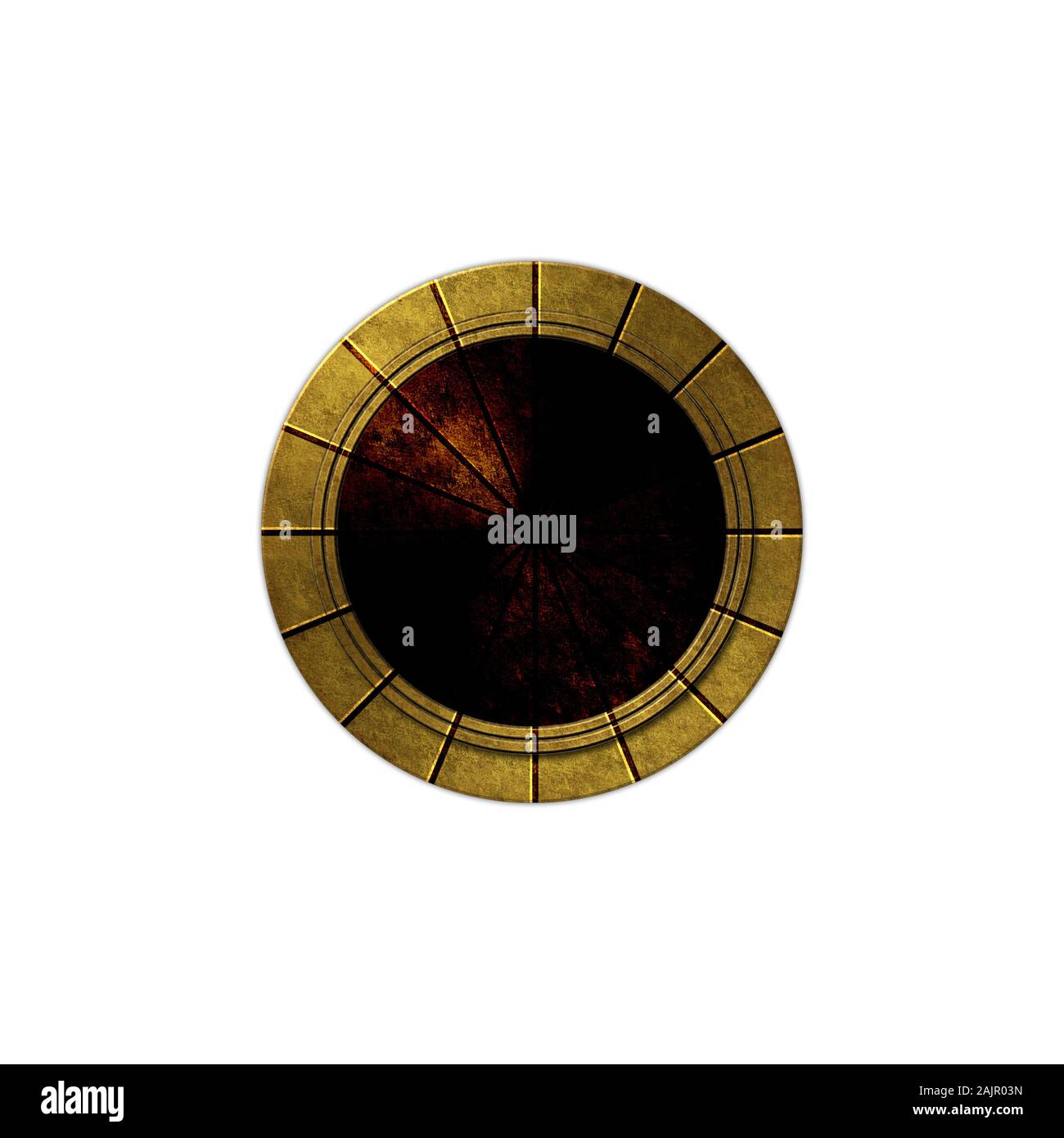 Round ancient button emblem in old gold and dark tones. For any logo or ...