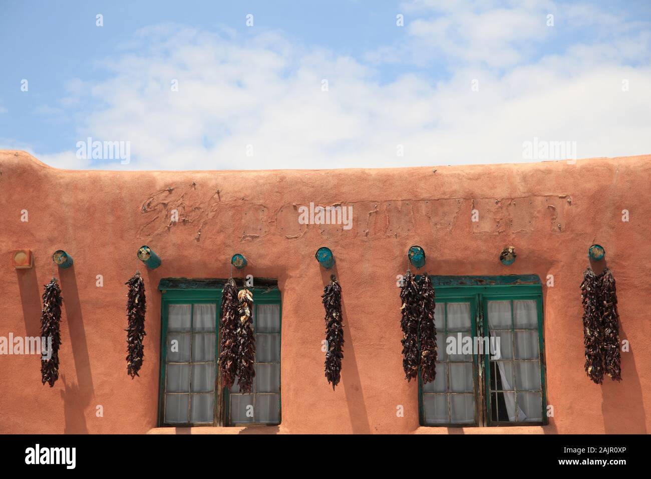Adobe Architecture, Dried Chillies, Chili Ristras, Taos Plaza, Historic ...