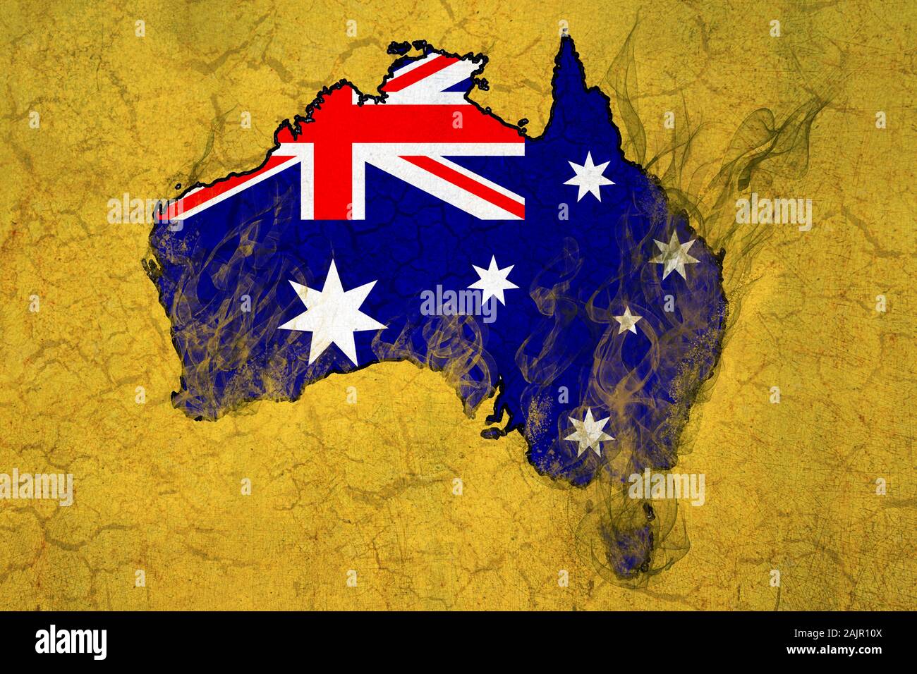 Map of Australia with the countries flag over layered on top. With ...