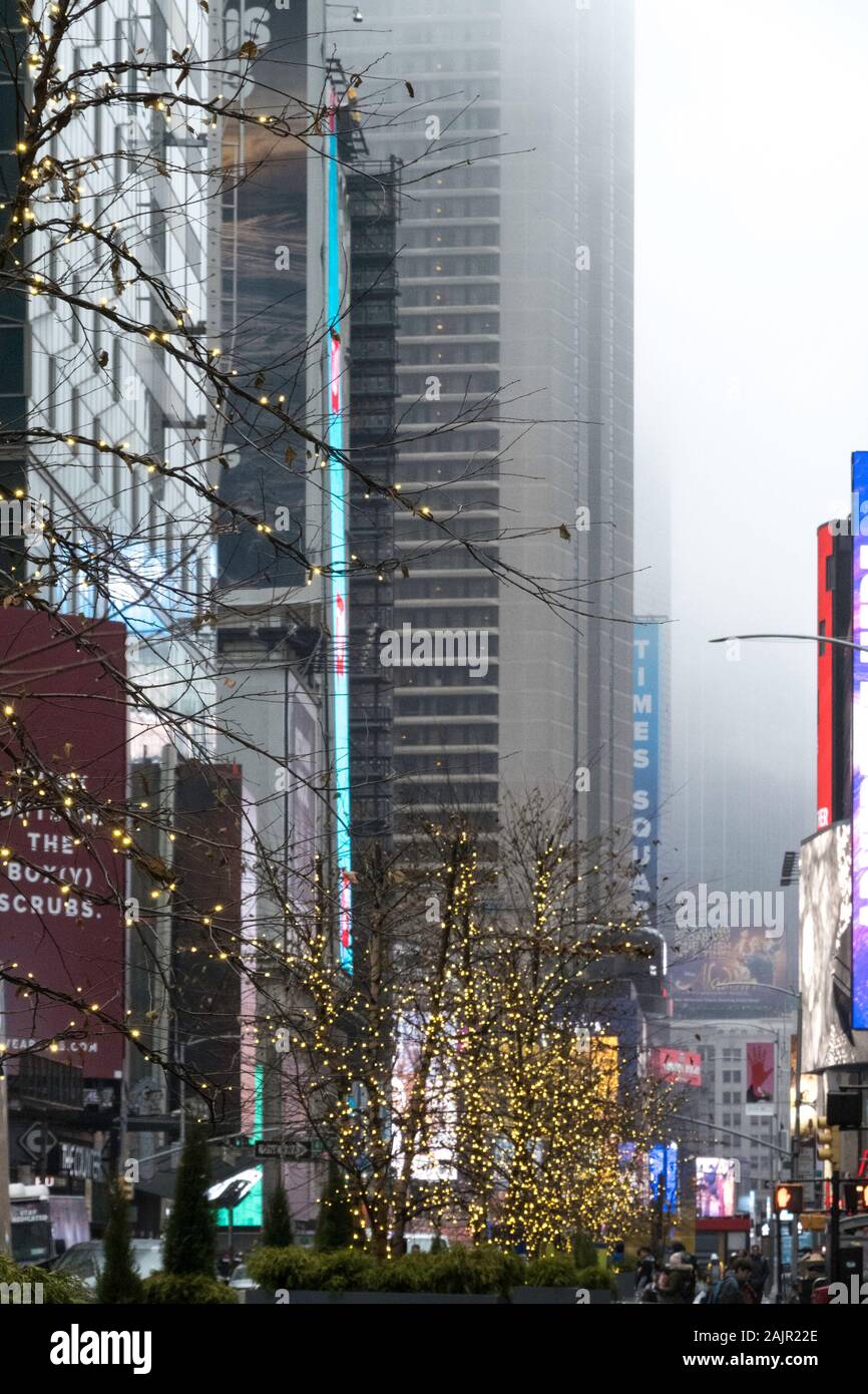 Visibility is obscured by dense fog in Times Square, NYC, USA Stock ...