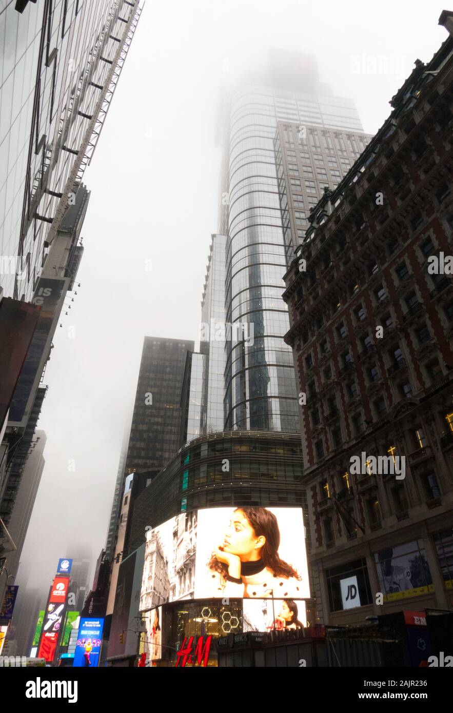 Visibility is obscured by dense fog in Times Square, NYC, USA Stock ...