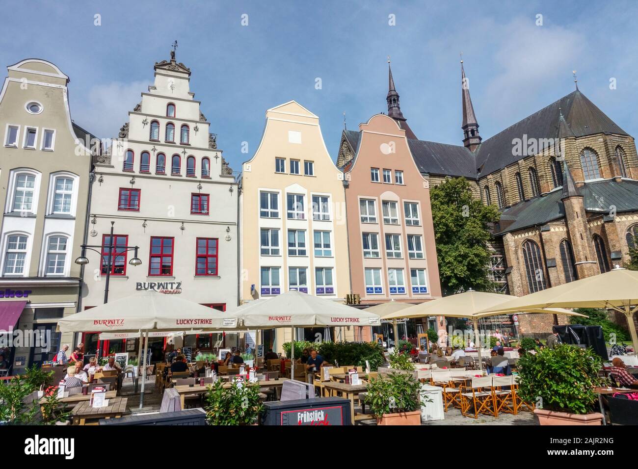 Germany Rostock cafe bar restaurant on Neurt Markt, Main Square Stock ...