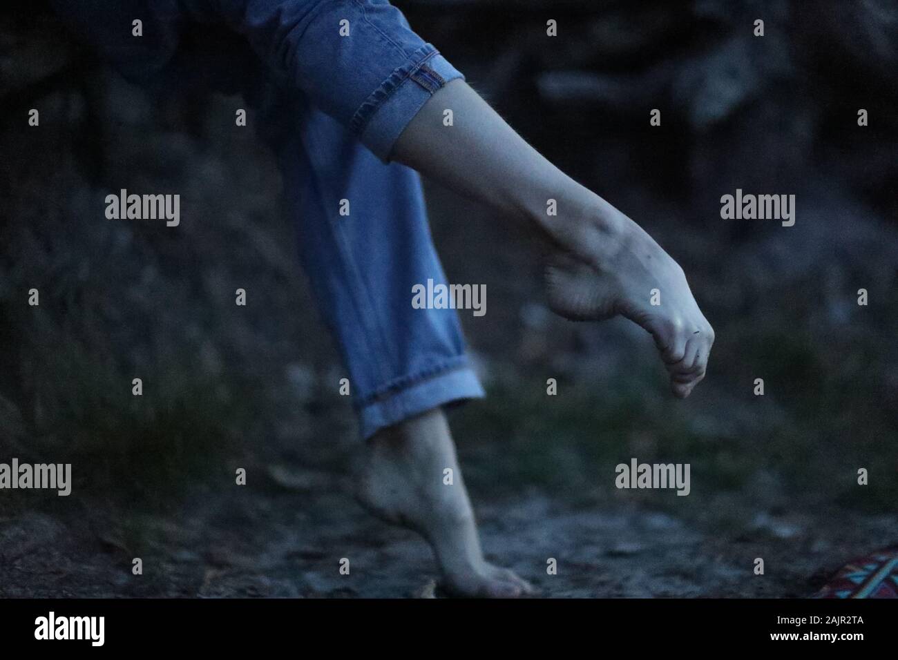 The outer side of the flexible foot of a professional ballerina with ...